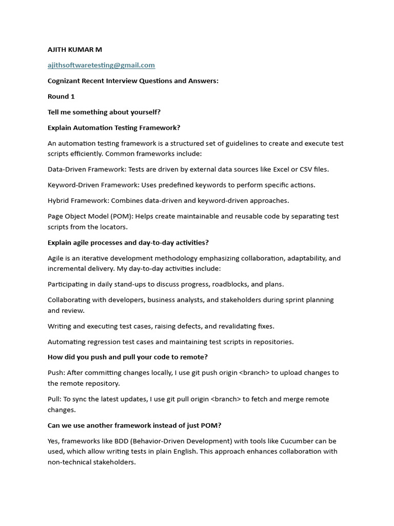 Cognizant Recent Interview Questions and Answers | PDF | Method ... Cognizant Recent Interview Questions and Answers | PDF | Method ...