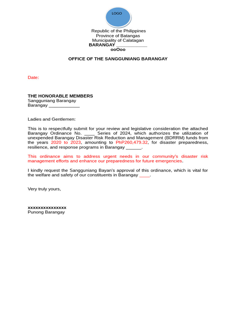 Sample Barangay AO Unexpended BDRRMF Utilization | PDF | Emergency ...