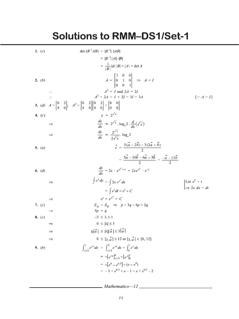 Maths 12 DS1 - Set1 | PDF
