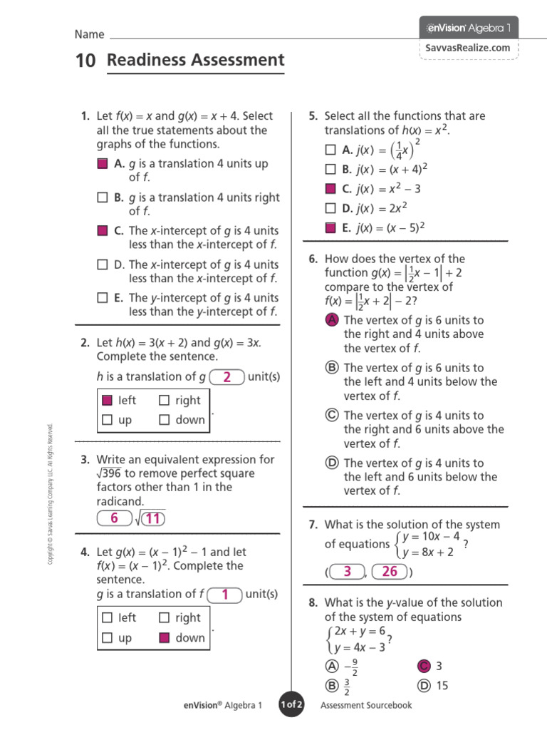 Answer Key - Topic 10 - Readiness Assessment | PDF | Mathematical ...