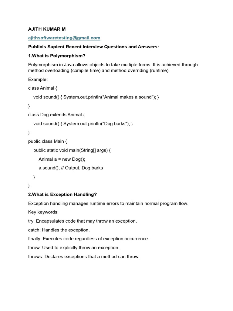 Publicis Sapient Recent Interview Questions and Answers | PDF | Selenium (Software) | Method ...