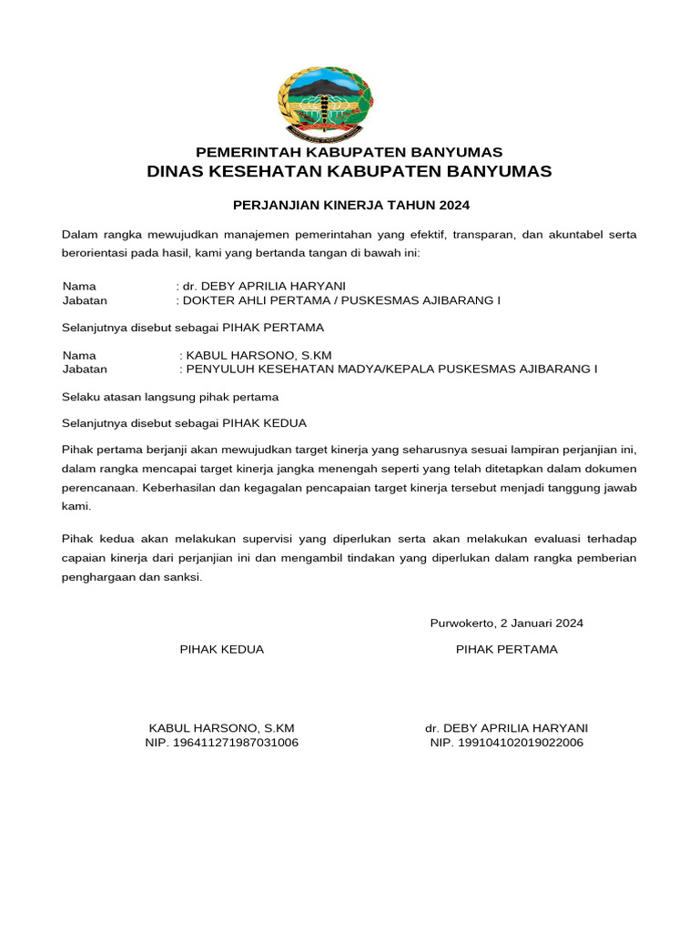 Perjanjian Kinerja 2024 | PDF