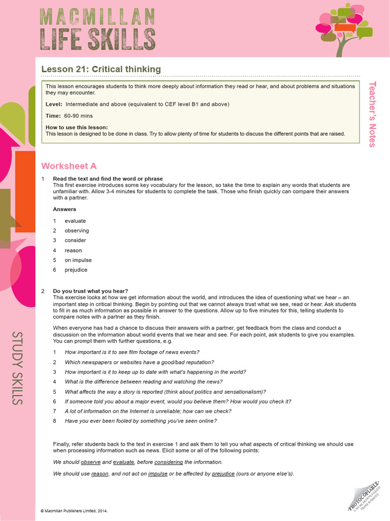 Critical Thinking Lesson Plan | PDF | Thought | Critical Thinking