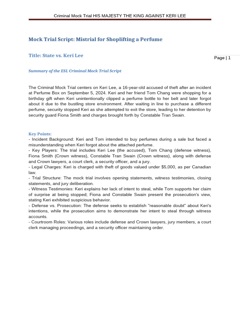 Mock Trial Script 2 | PDF | Reasonable Doubt | Witness