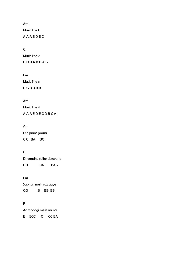 "O Jaane Jaana Chords and Lyrics" | PDF