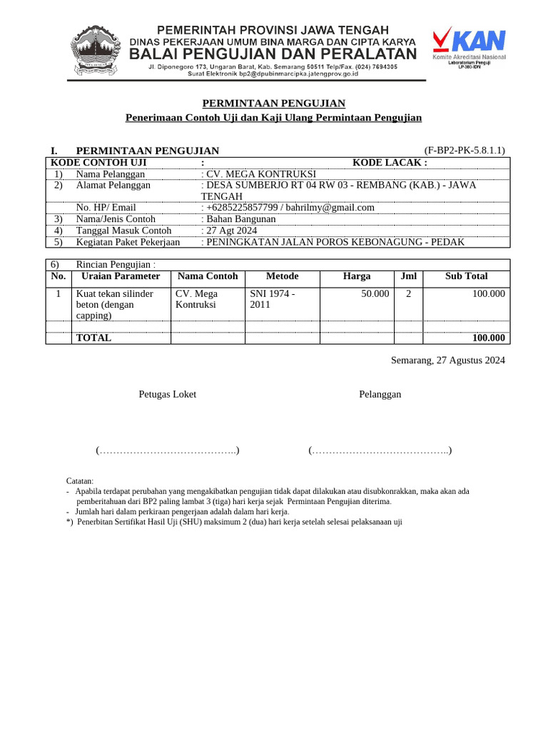 Permohonan Uji Lab | PDF