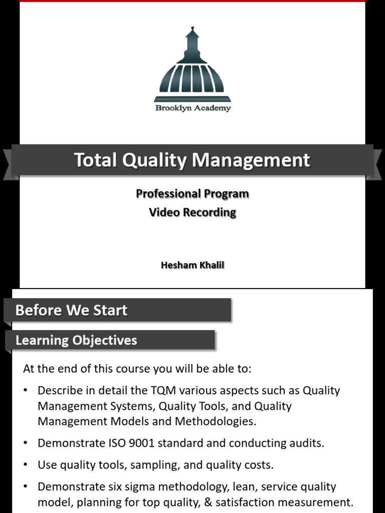 Total Quality Management Course Overview | PDF | Quality Management ...