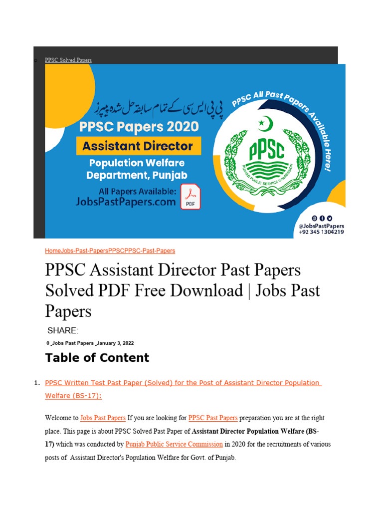PPSC Assistant Director Past Papers PDF | PDF