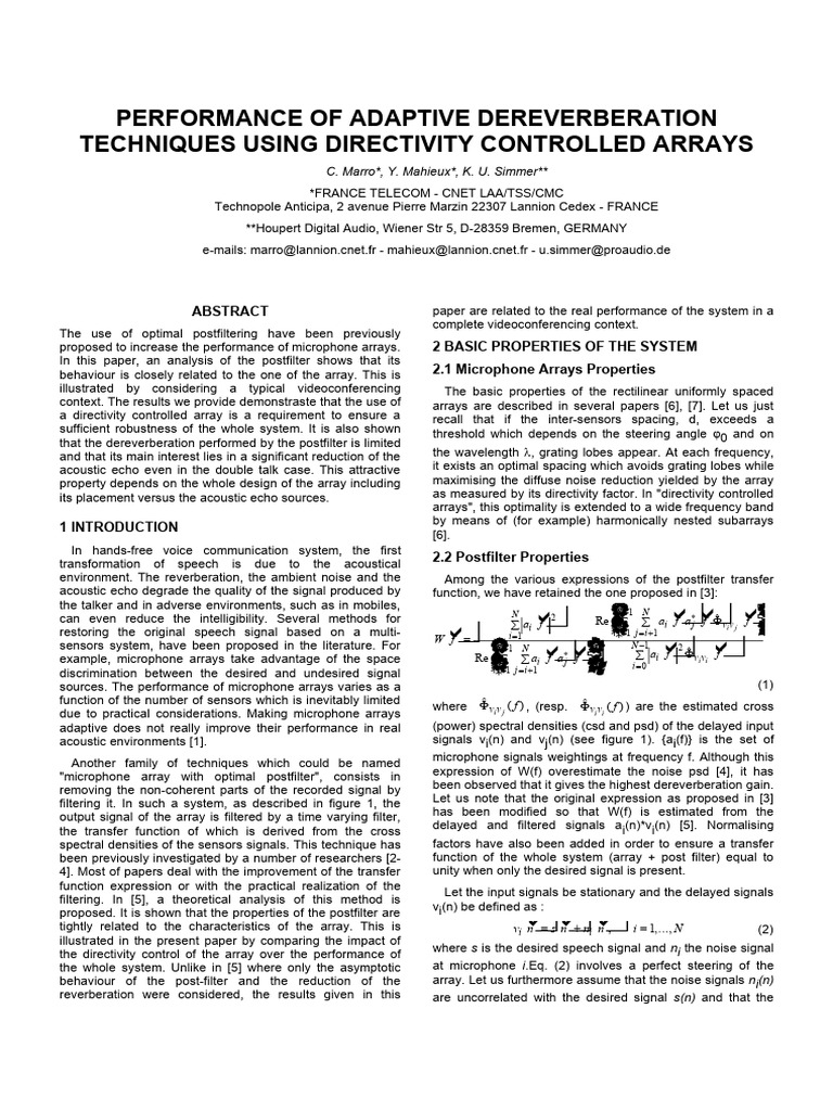 Performance Des Systèmes de Déréverbération Multi Microphones | PDF | Spectral Density ...