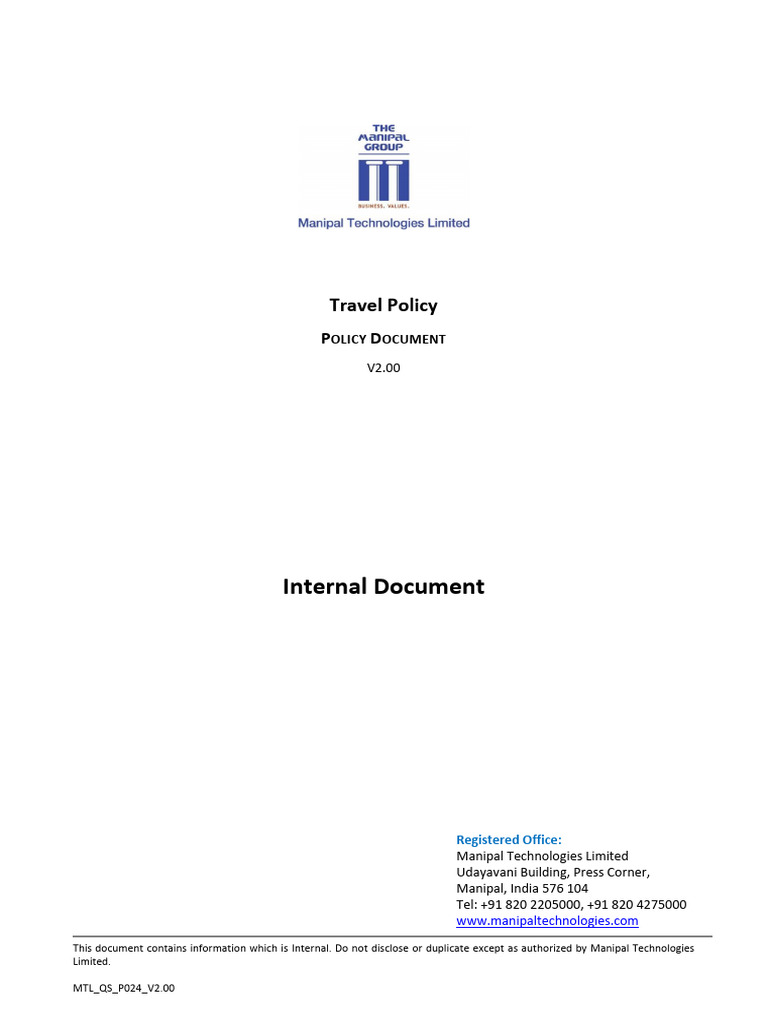MTLQS P024 Travel Policy | PDF | Reimbursement | Expense