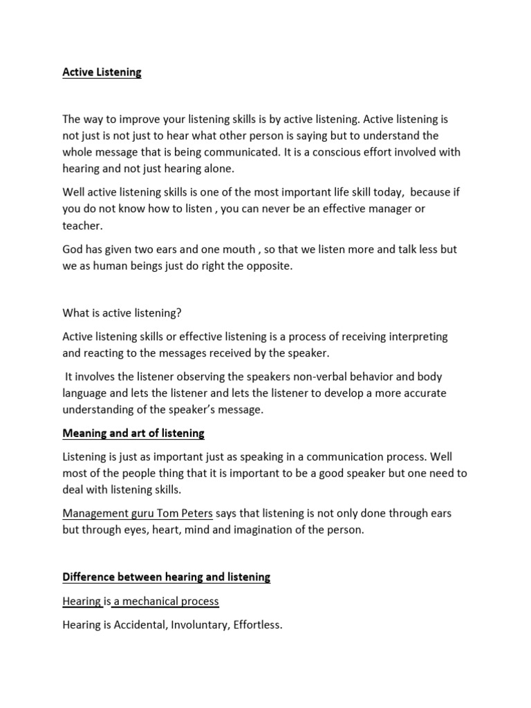 Mastering Active Listening Skills | PDF | Communication | Nonverbal ...