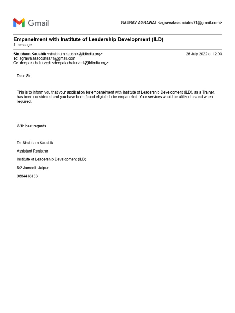 Empanelment Confirmation with ILD | PDF