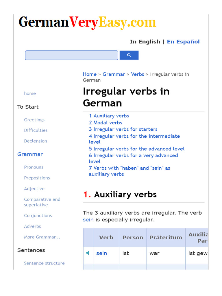 Irregular Verbs in German | PDF