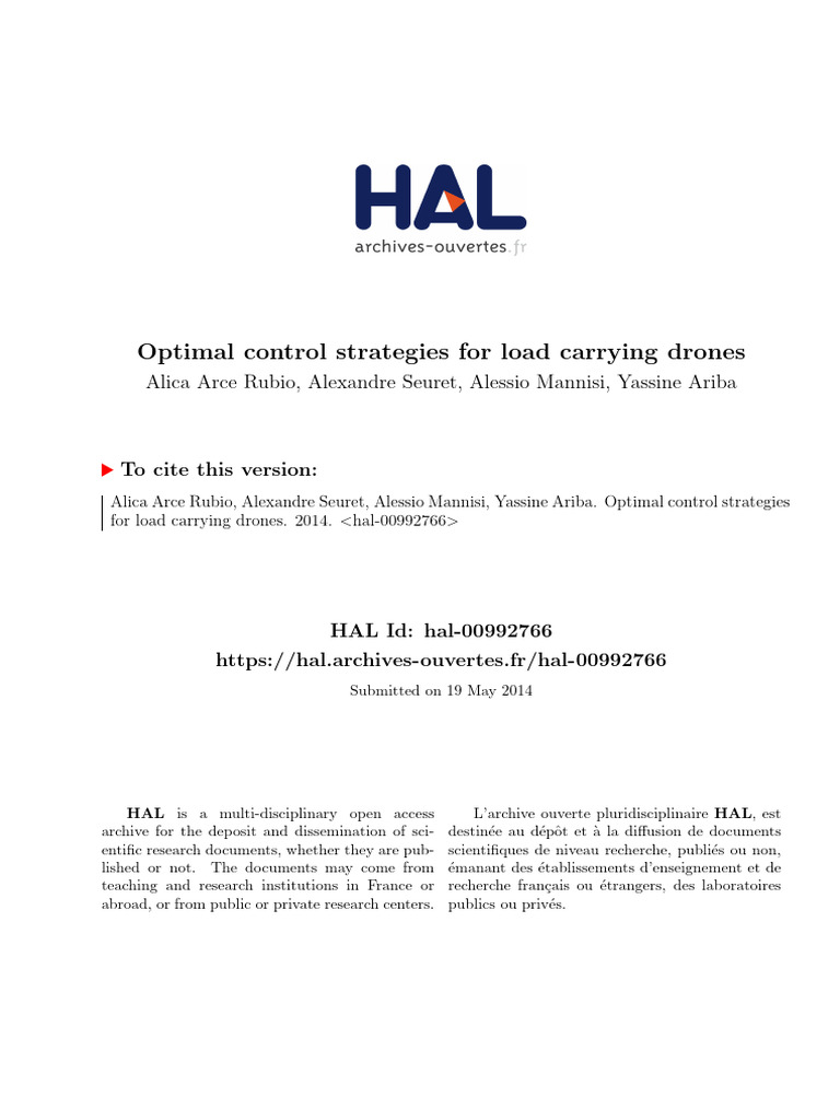 Optimal Control Strategies For Load Carrying Drone | PDF | Unmanned Aerial Vehicle | Mechanics