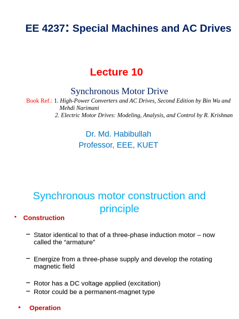 Lec 10_Synchronous Motor Drive | PDF | Electric Motor | Electric Power