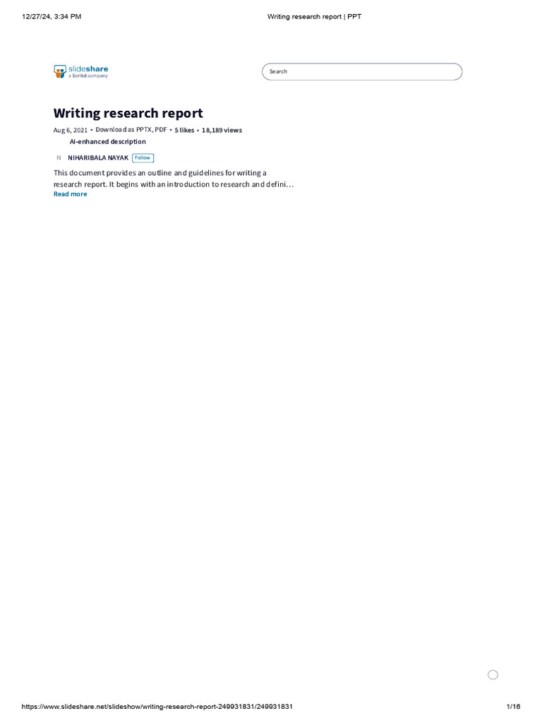 Writing Research Report _ PPT | PDF | Statistics | Data