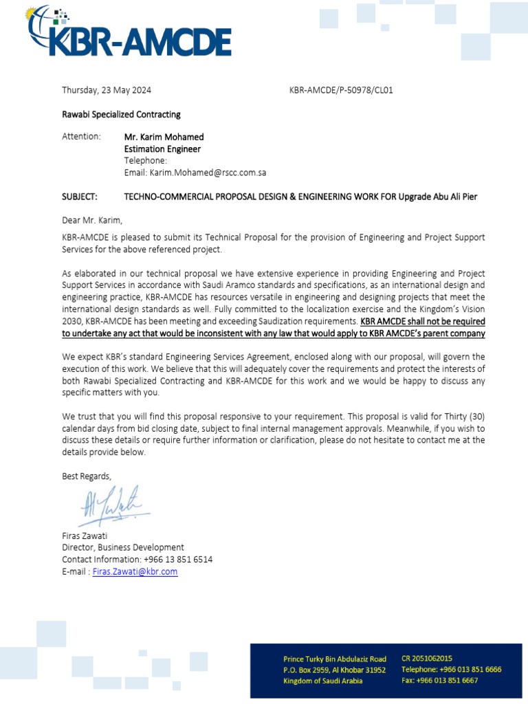 KBR-AMCDE Proposal for Abu Ali Pier Upgrade | PDF | Indemnity | Legal Liability