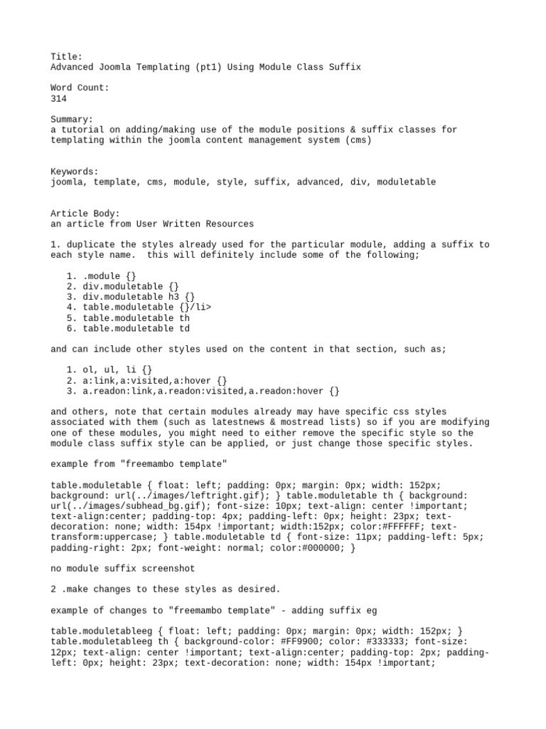 Advanced Joomla Templating pt1 Using Module Class Suffix | PDF | World Wide Web | Internet & Web