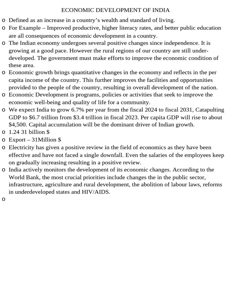Economic Development of India | PDF