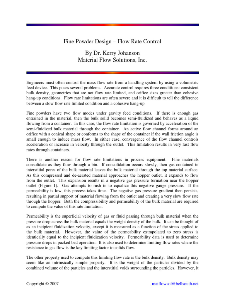 Fine Powder Design - Flow Rate Control | PDF | Flow Measurement | Gases