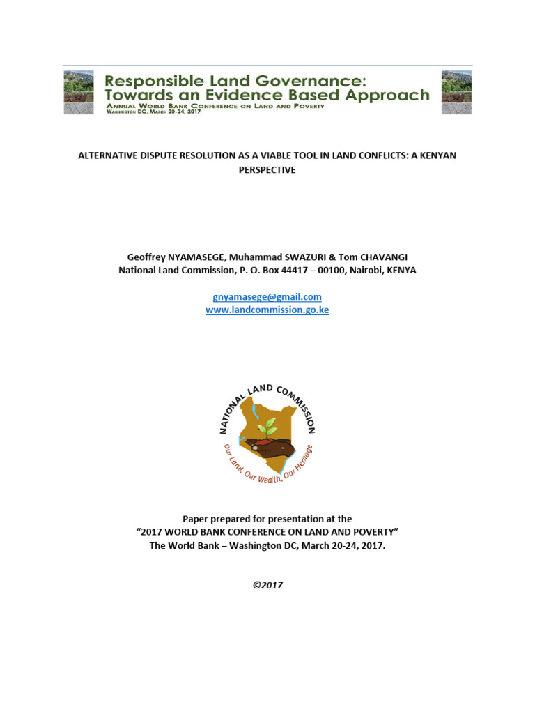 Kenyan Land Dispute Solutions | PDF | Alternative Dispute Resolution ...