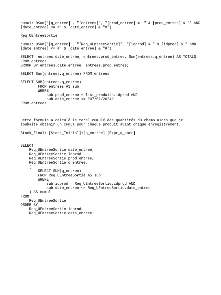 Cumulative Quantity Calculation SQL | PDF