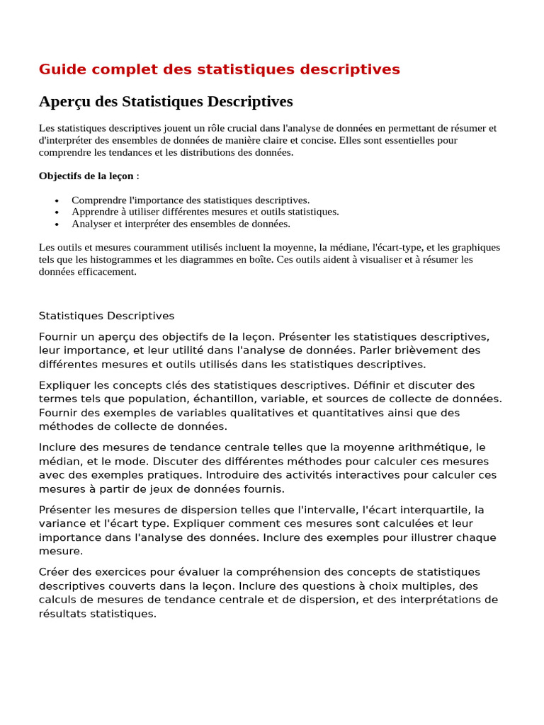 Guide Complet Des Statistiques Descriptives | PDF | Statistics ...