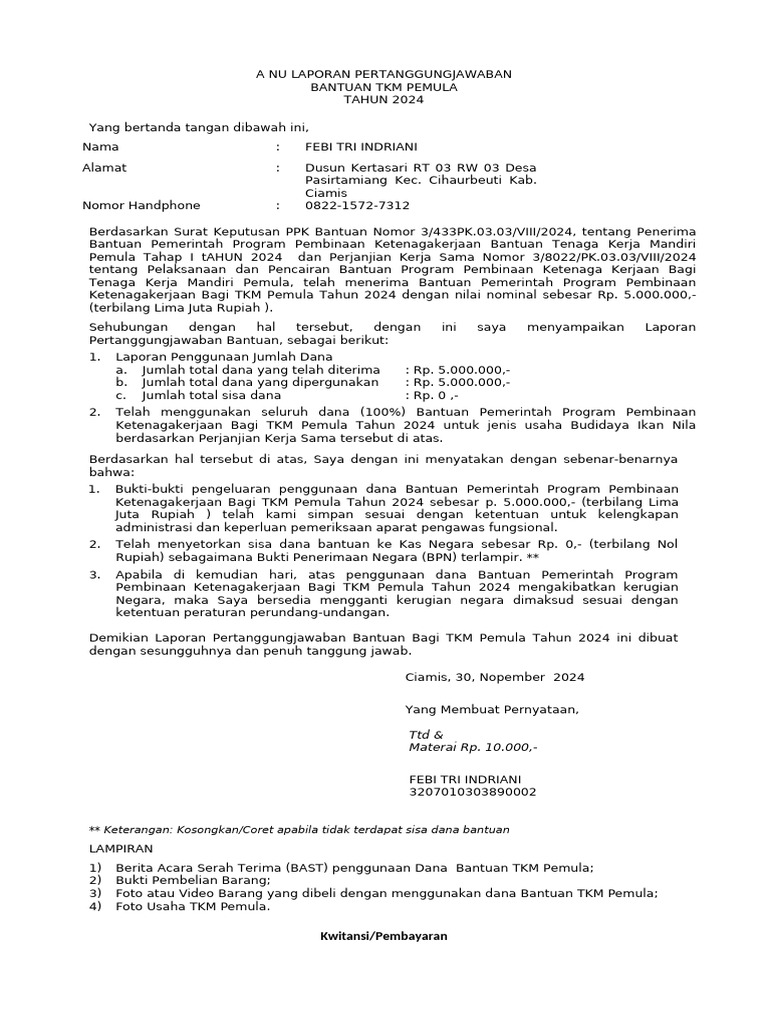Laporan Tanggung Jawab TKM 2024 | PDF