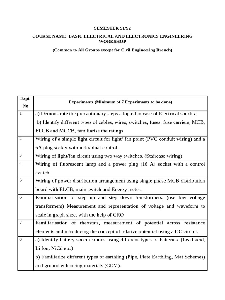 list of experiments | PDF | Electrical Wiring | Experiment