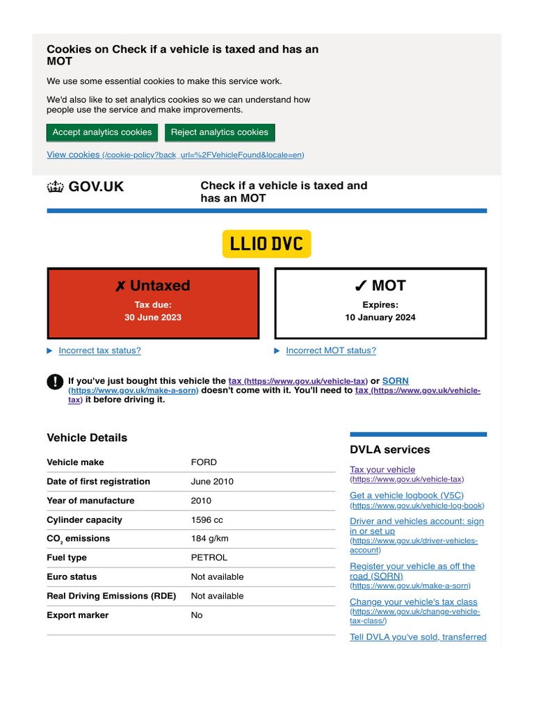 Check Vehicle Tax and MOT Status | PDF | Road Transport | Wheeled Vehicles