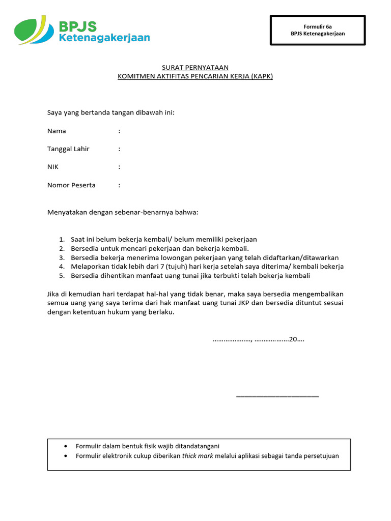 Formulir 6a BPJS Ketenagakerjaan | PDF