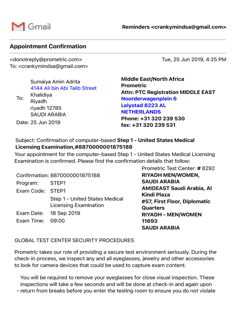Appointment Confirmation | PDF | United States Medical Licensing ...