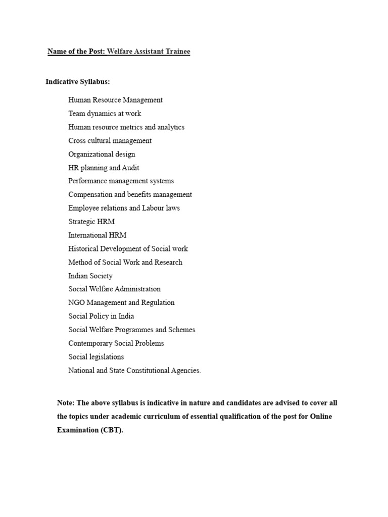 Welfare Assistant Trainee | PDF