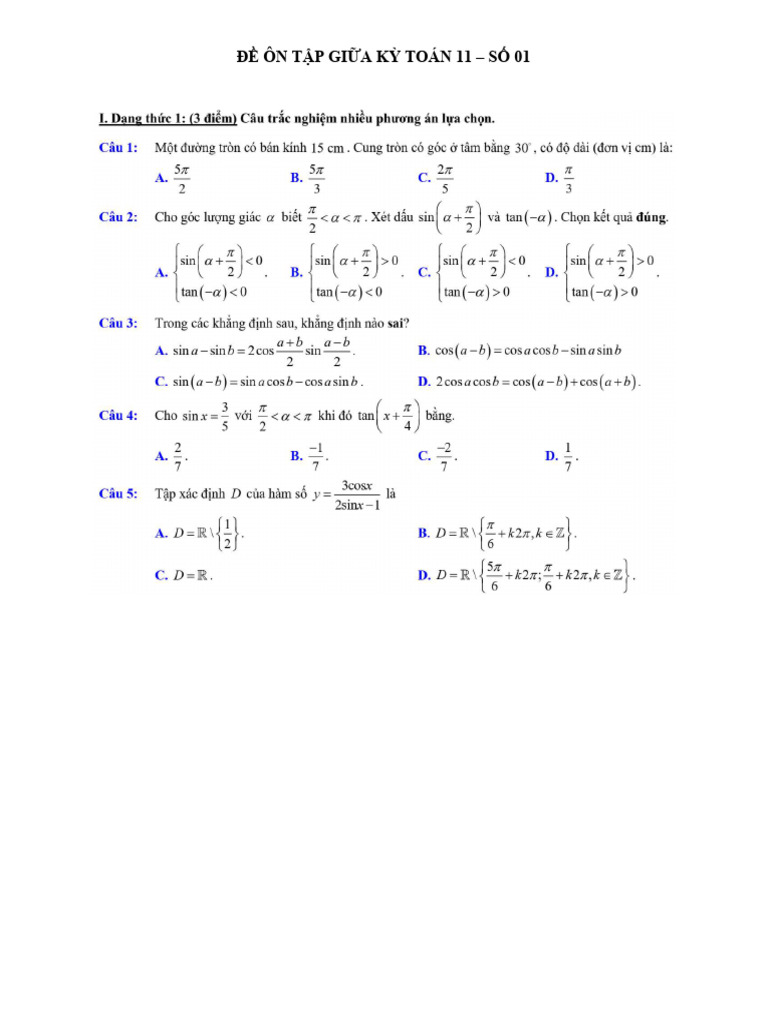 ĐỀ ÔN TẬP GK1-01 | PDF