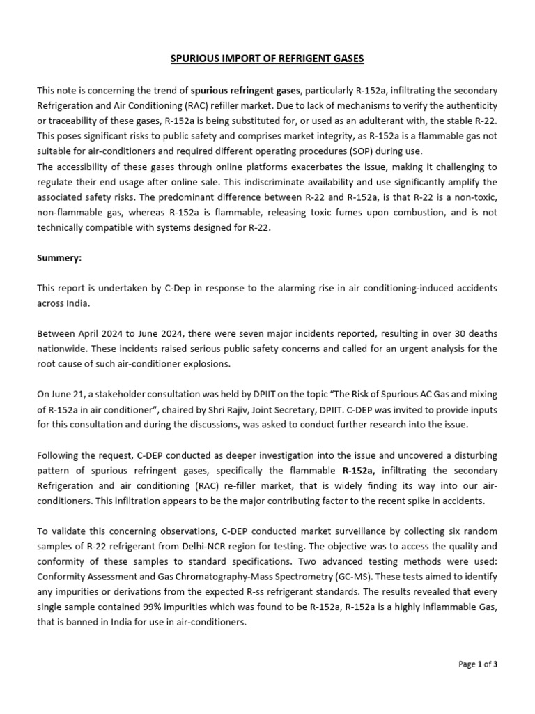 SPURIOUS IMPORT OF REFRIGENT GASES | PDF | Air Conditioning | Safety