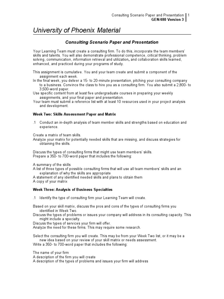 Gen480 r3 Consulting Scenario Paper and Presentation | PDF | Consultant ...