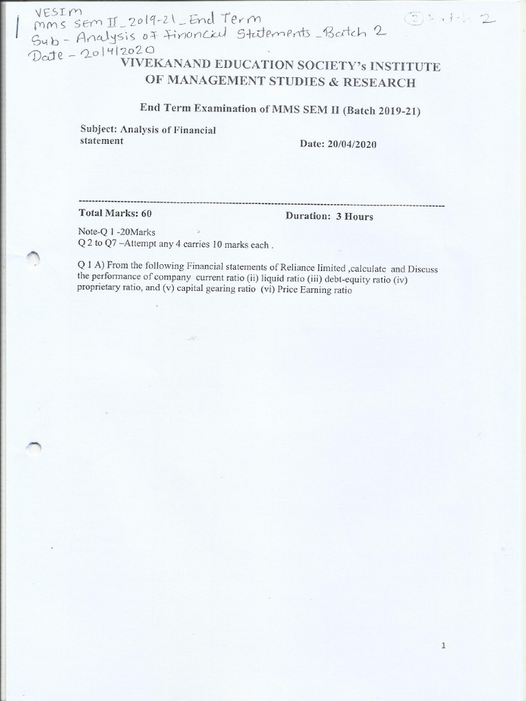 Analysis of Financial Statements Batch-2 (AFS) | PDF