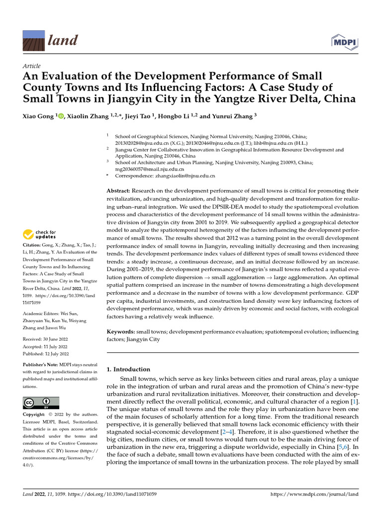 Development Performance of Small County Towns and Its Influencing ...