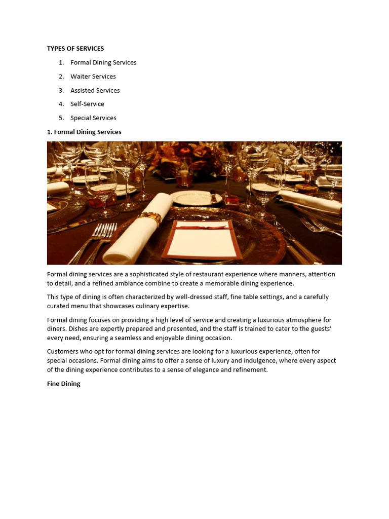types of services -II | PDF | Restaurants | Waiting Staff
