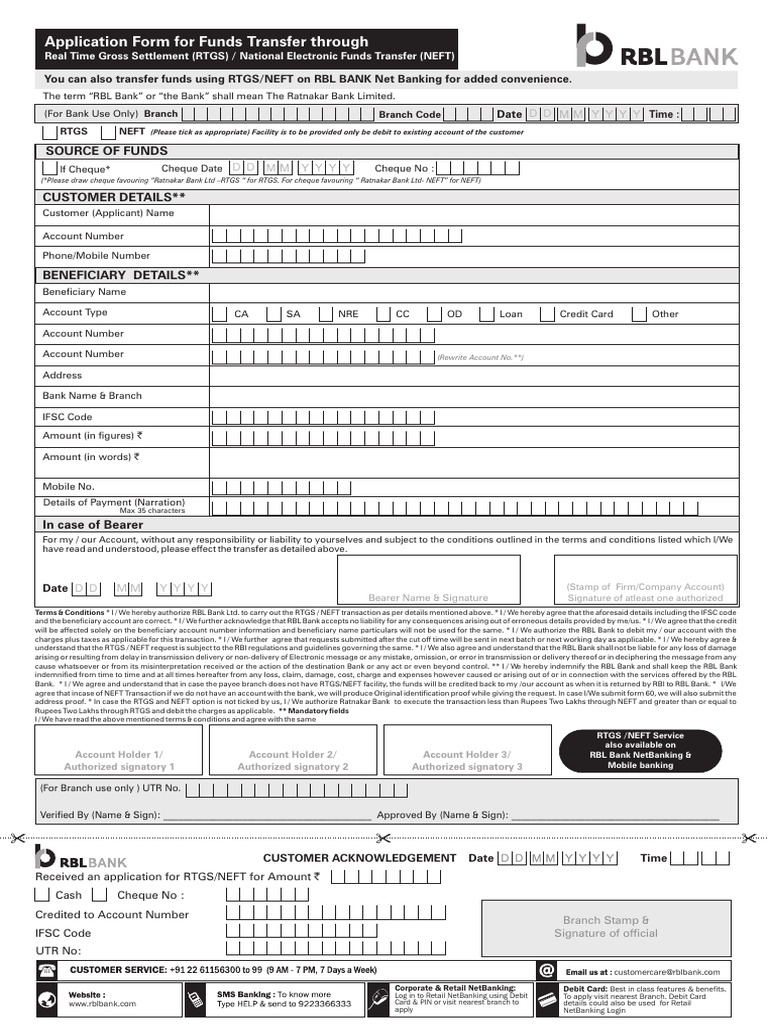 RTGS_NEFT_Application | PDF | Cheque | Banks