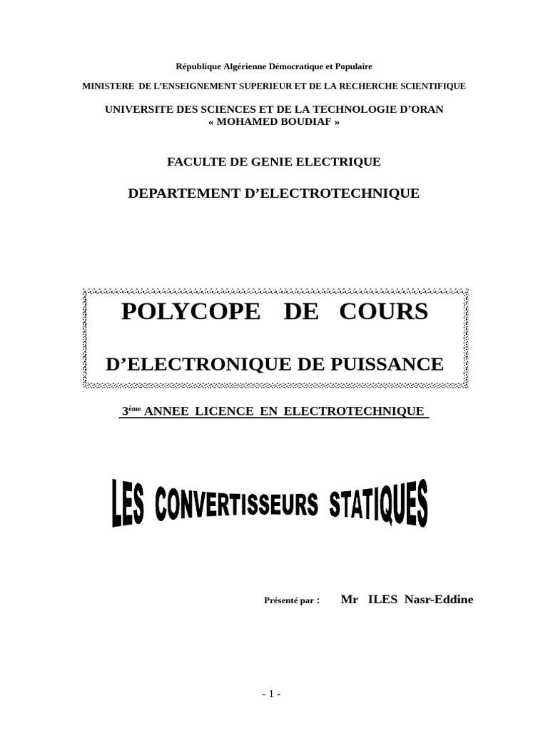 Polycope de Cours | PDF | Électronique | Électronique de puissance