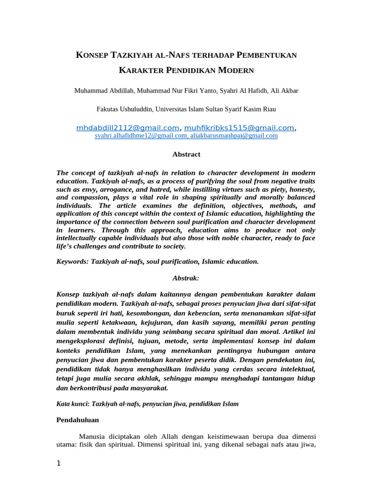 Konsep Tazkiyah Al-Nafs Terhadap Pembentukan Karakter Pendidikan Modern | PDF