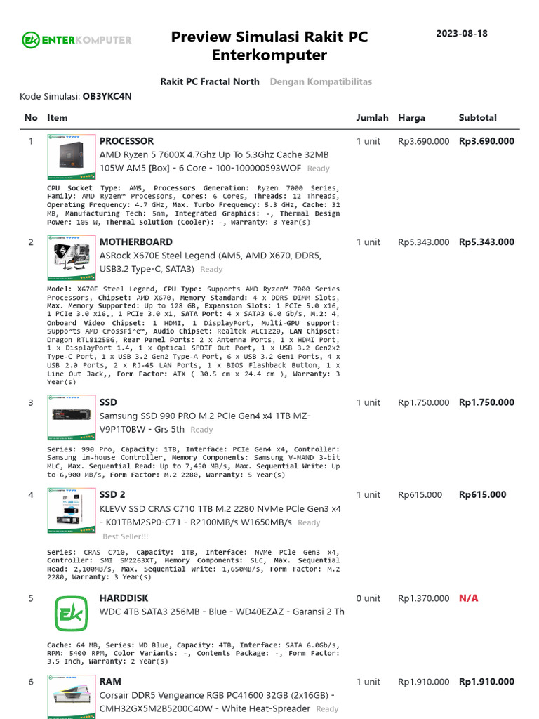 Simulasi_ Rakit PC Fractal North - Enterkomputer Jual Beli Online ...