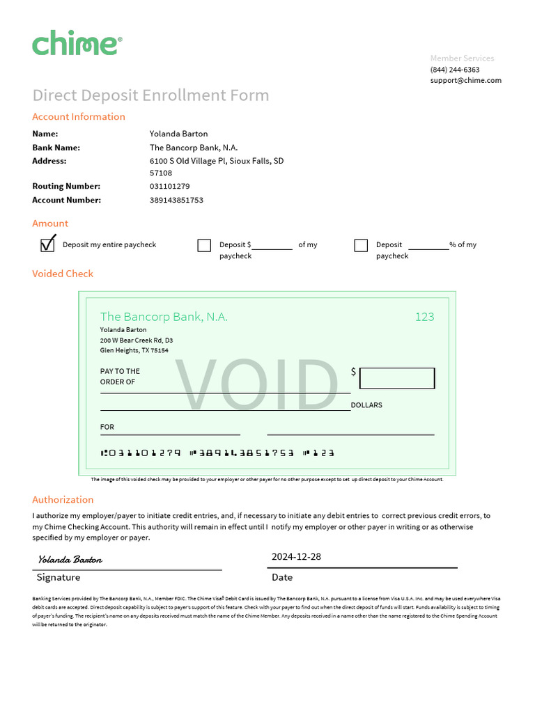 direct_deposit_info | PDF | Paycheck | Banks