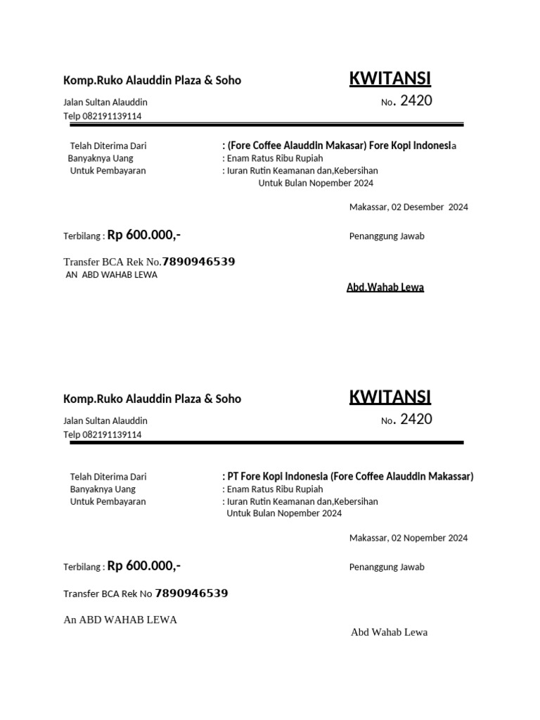 Tagihan Iuran Nopember 2024 (1) | PDF