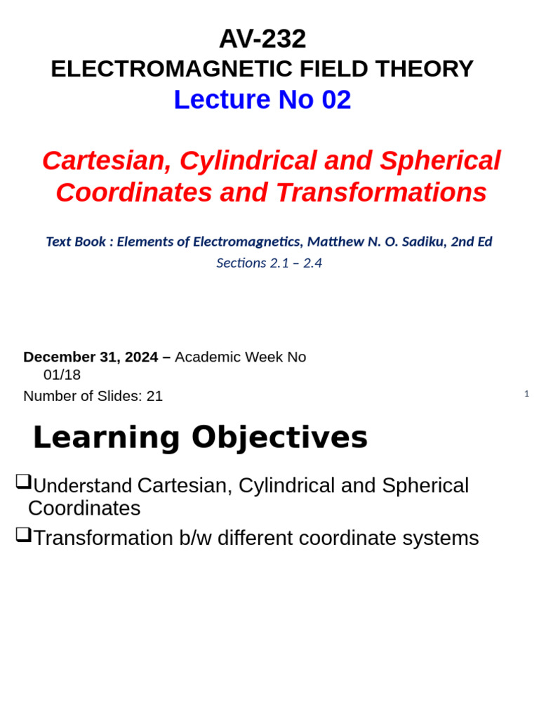 AV-232 - L2 - Coord Sys N Transformations | PDF | Coordinate System | Euclidean Vector
