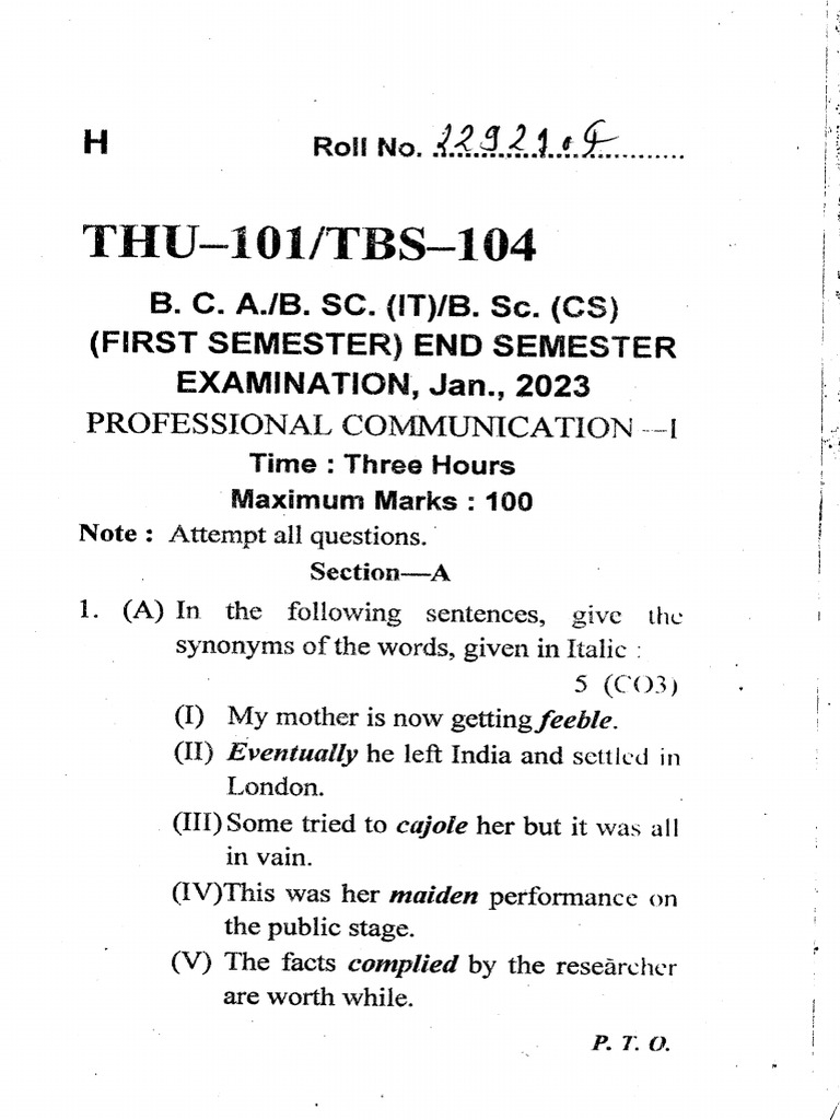 Thu101 Endsem 2023 Jan | PDF