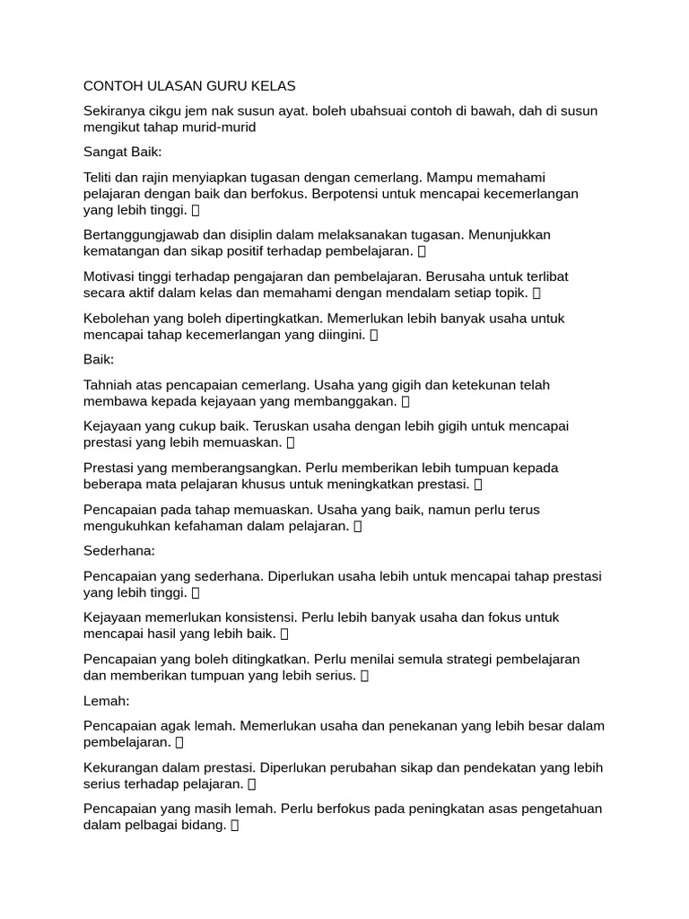 Contoh Ulasan Guru Kelas | PDF