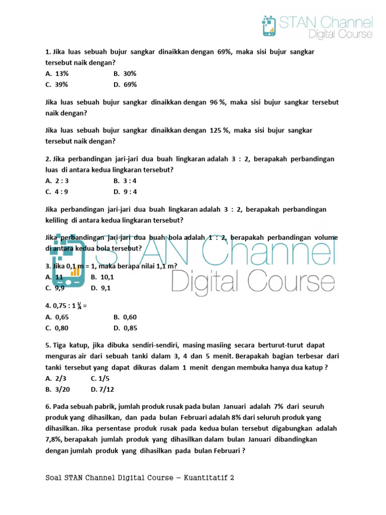 Soal STAN Channel Digital Course - Kuantitatif 2 | PDF