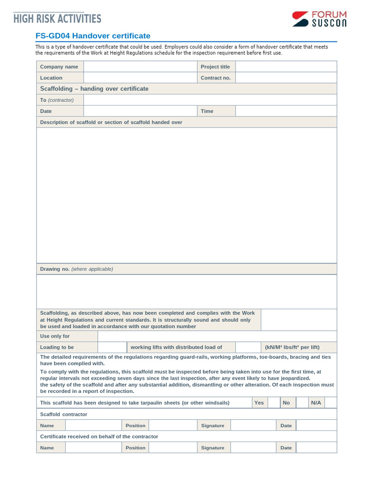 FS-GD04 Hand Over Certificate | PDF